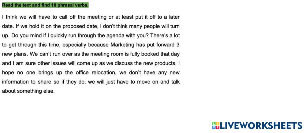 Phrasal verbs | Live Worksheets