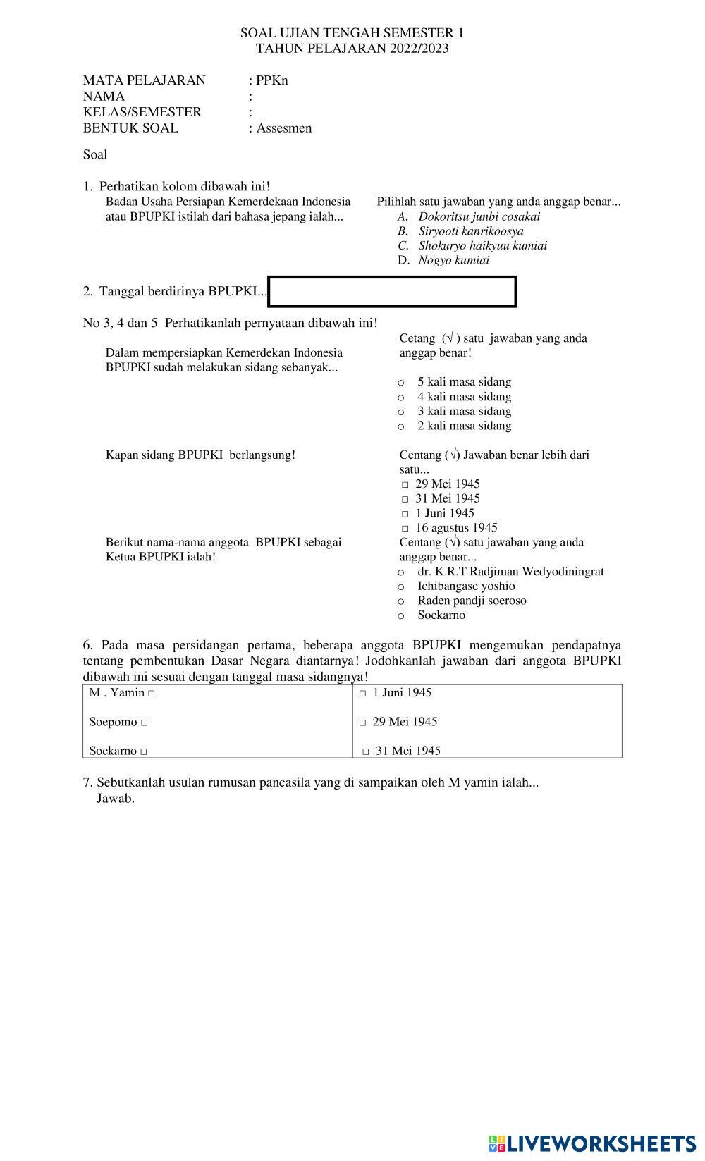 UTS 7177291 | enti nur sifa andini | Live Worksheets