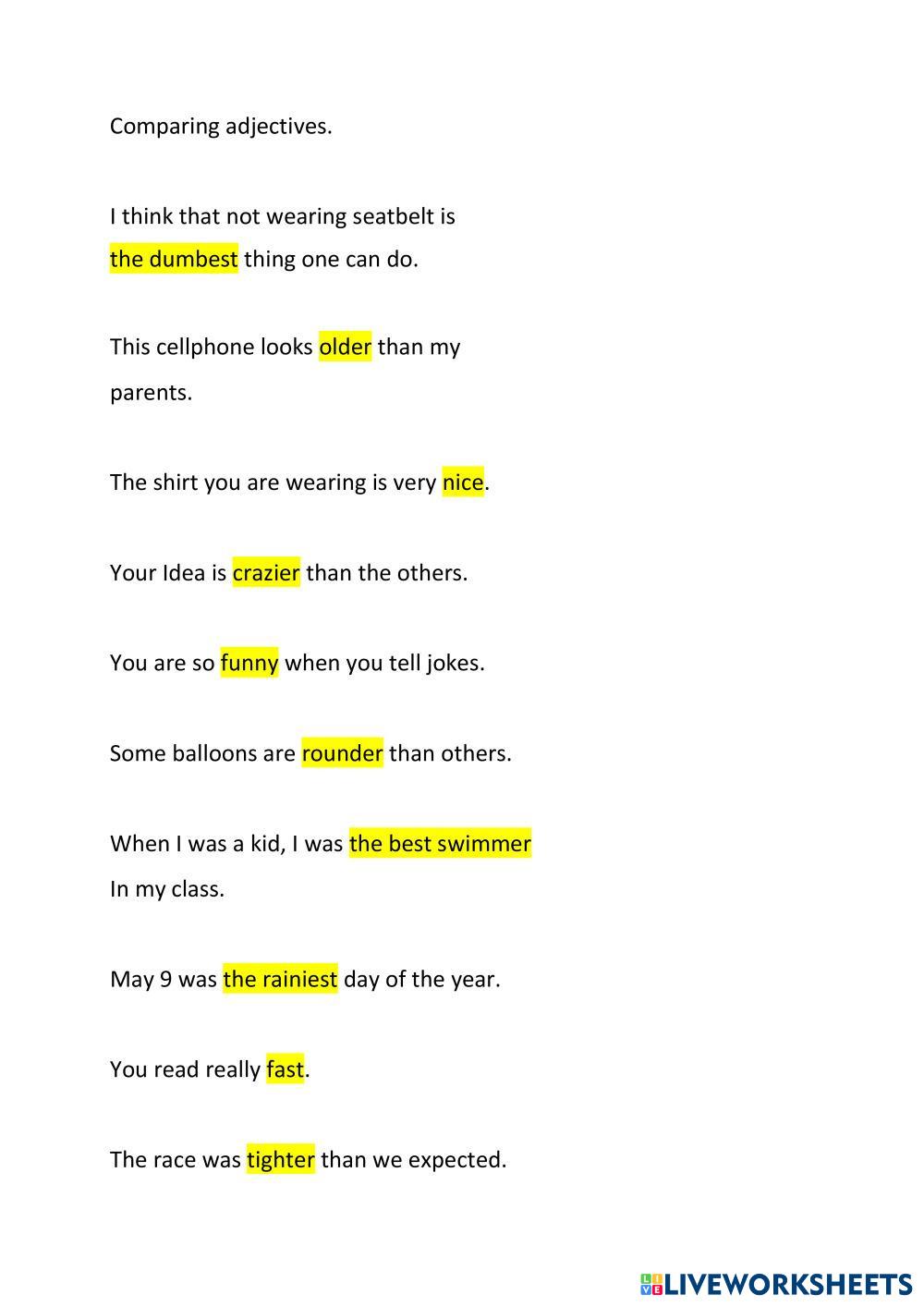 Comparing adjectives | Live Worksheets