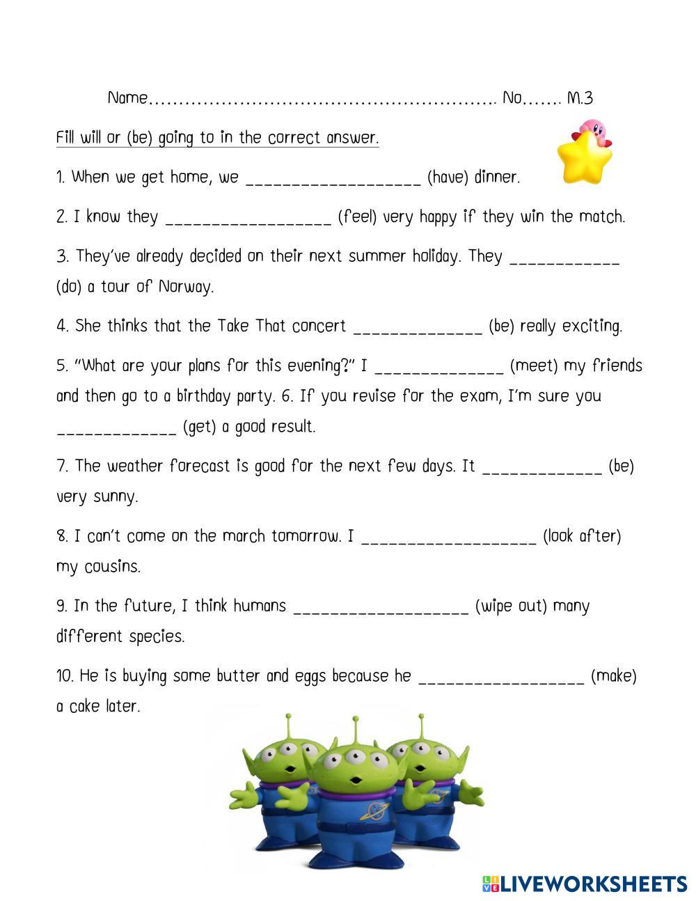 Will vs. Going to | Live Worksheets