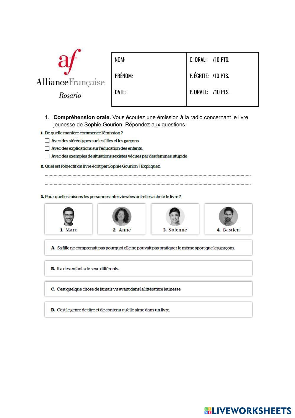 AFR - Évaluation Finale - CO+PE - Niveau 9 | Live Worksheets