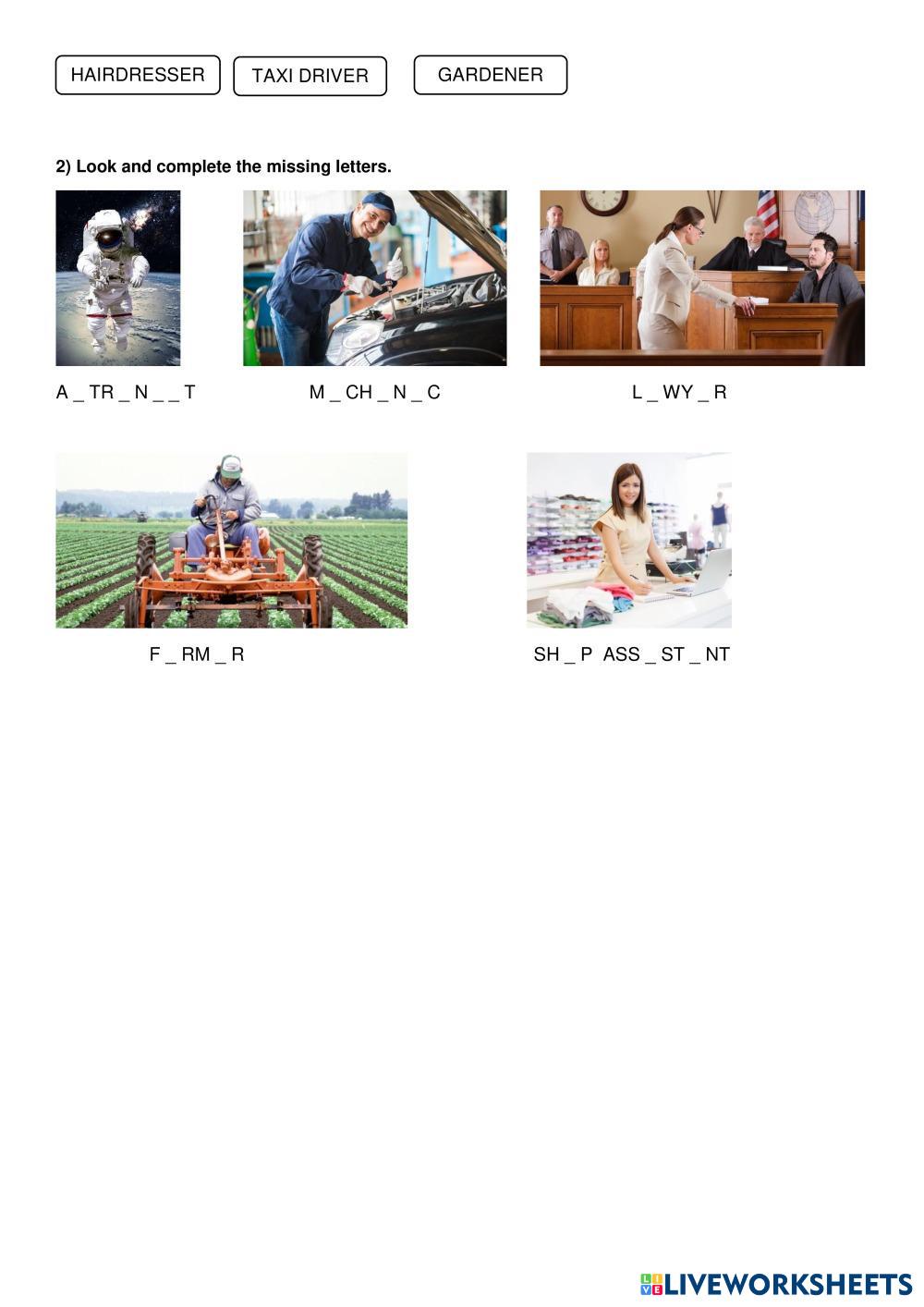 Jobs | Free Interactive Worksheets | 7178605