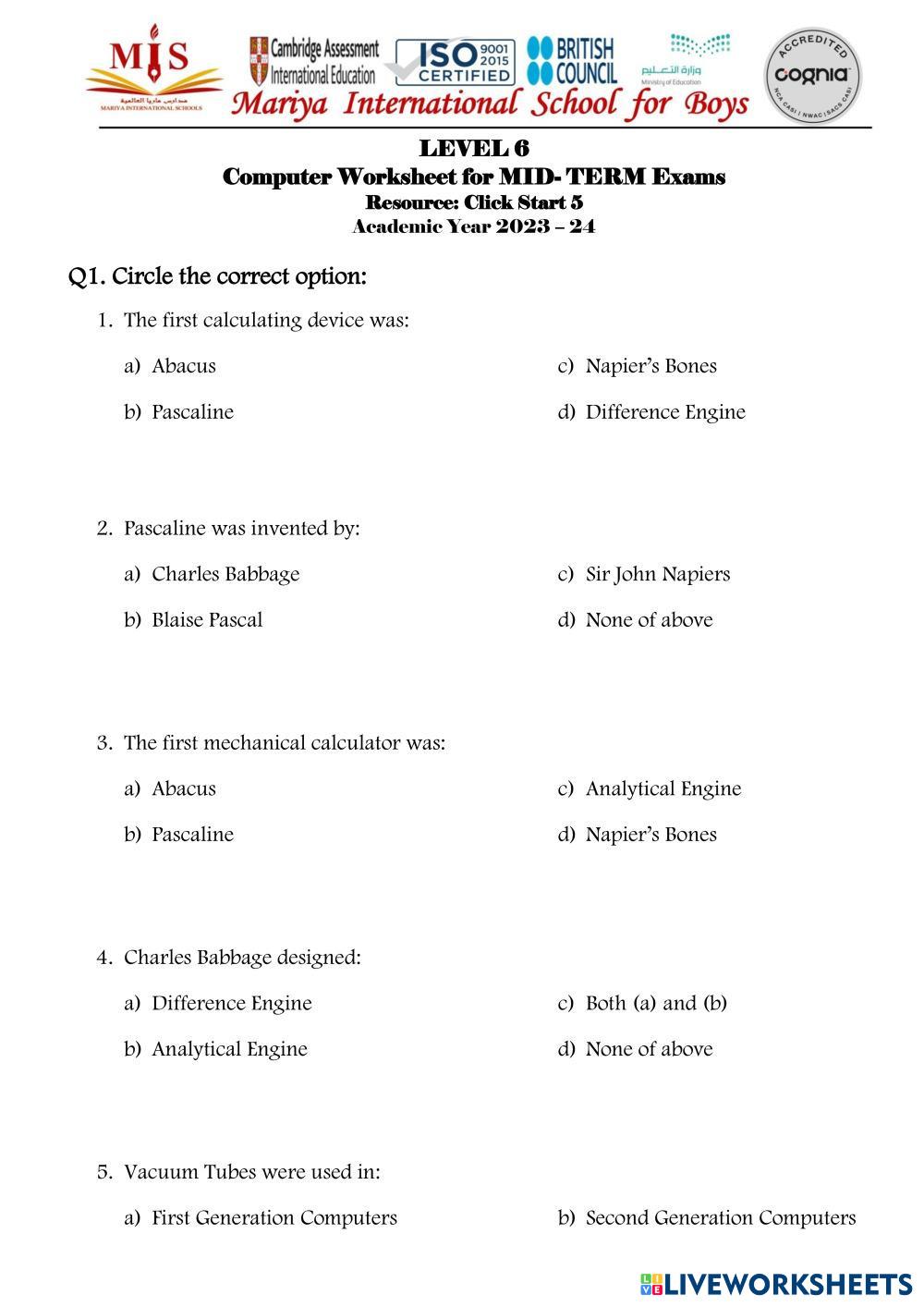 Level 6 Test Worksheet Term 1 | Live Worksheets