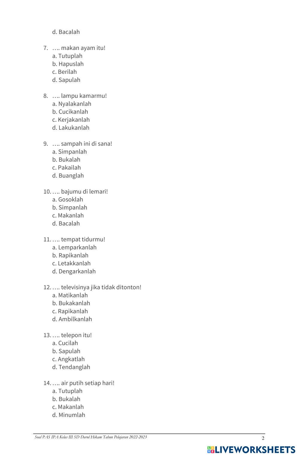 Kalimat Perintah Live Worksheets