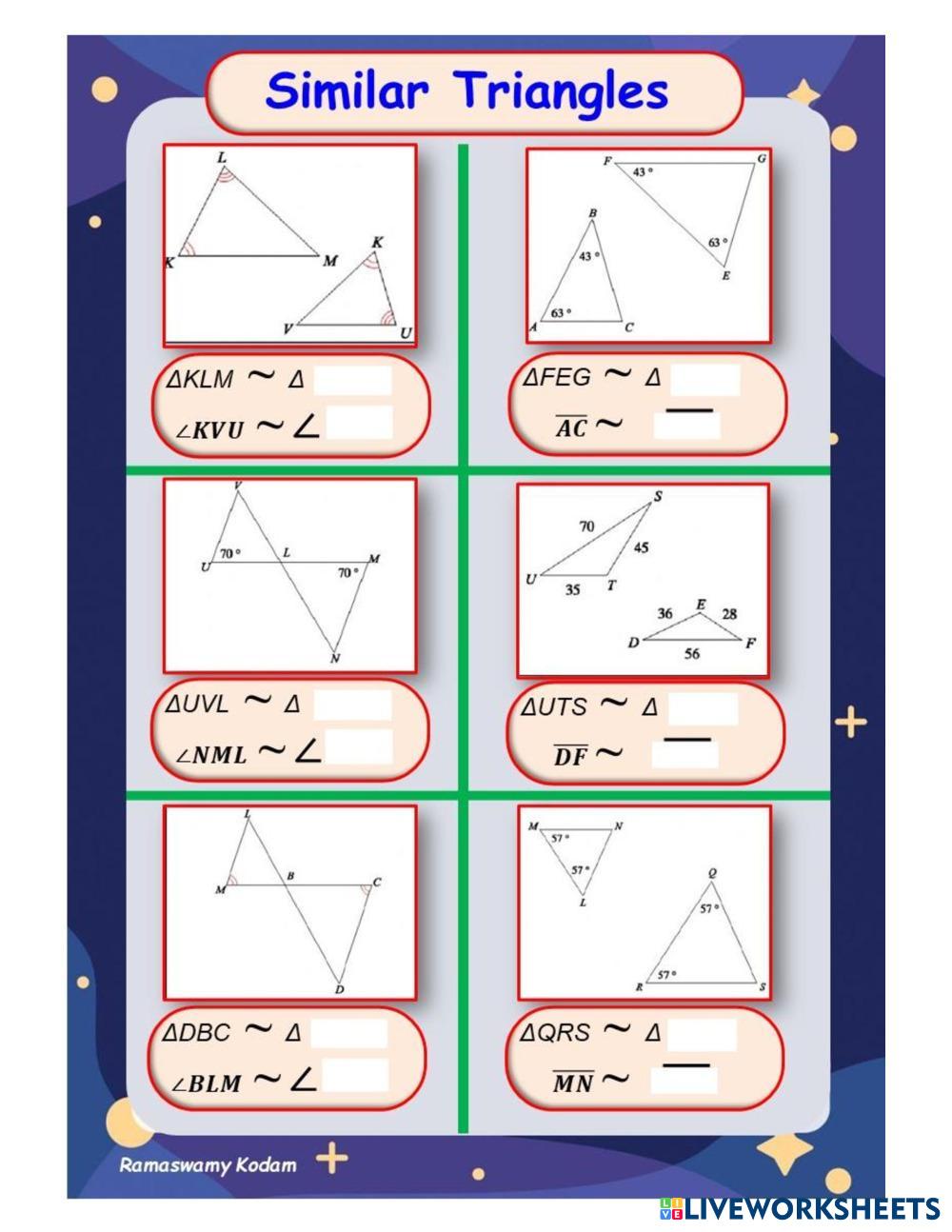 Similar Triangl… | Free Interactive Worksheets | 7179882