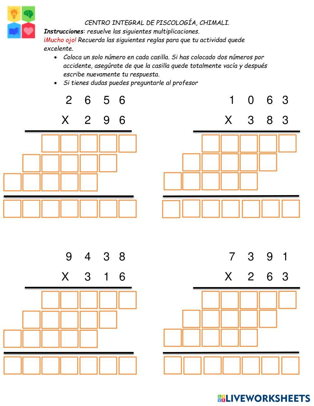 MULTIPLICACIONES MILLARES POR CENTENAS | Live Worksheets