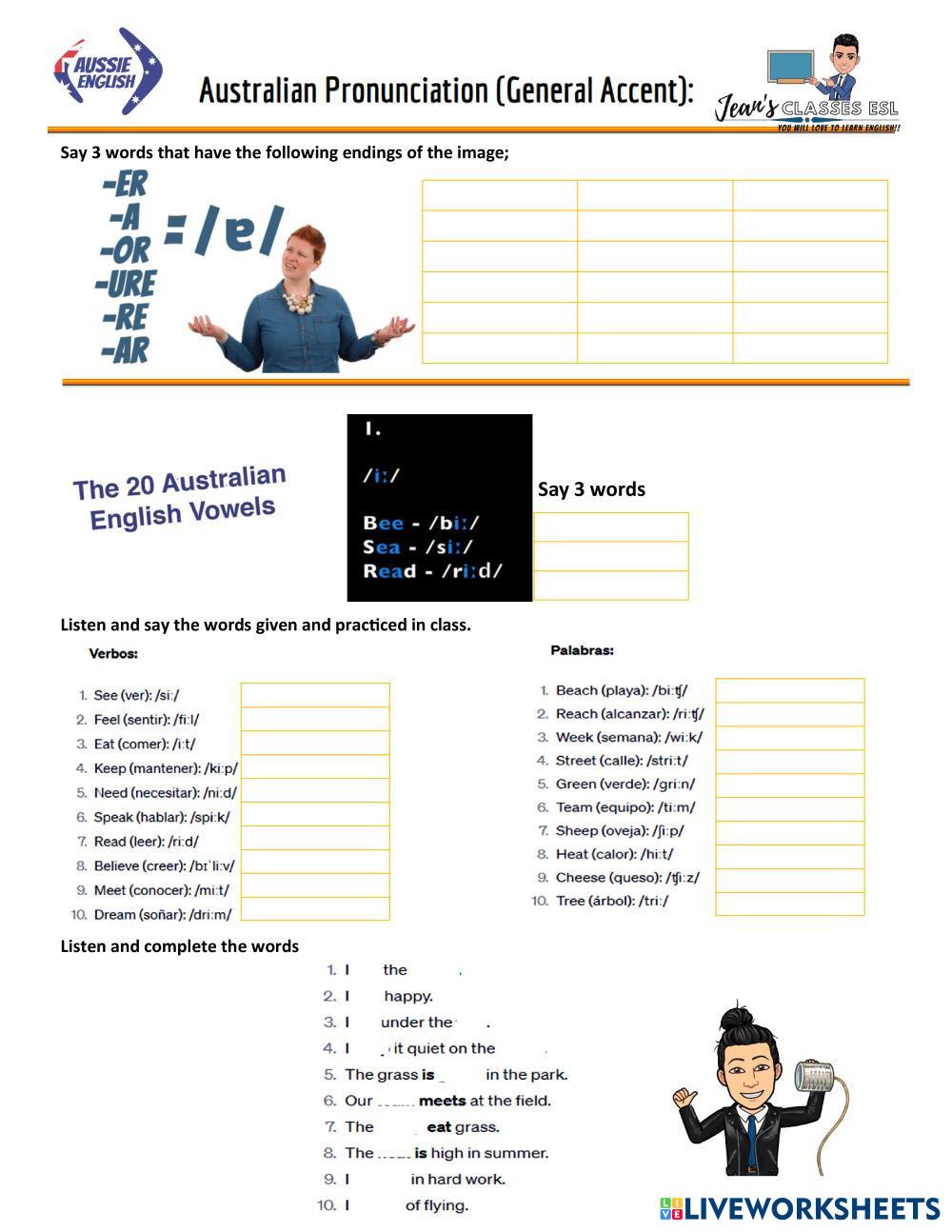Australian Pronunciation (General Accent): | Live Worksheets