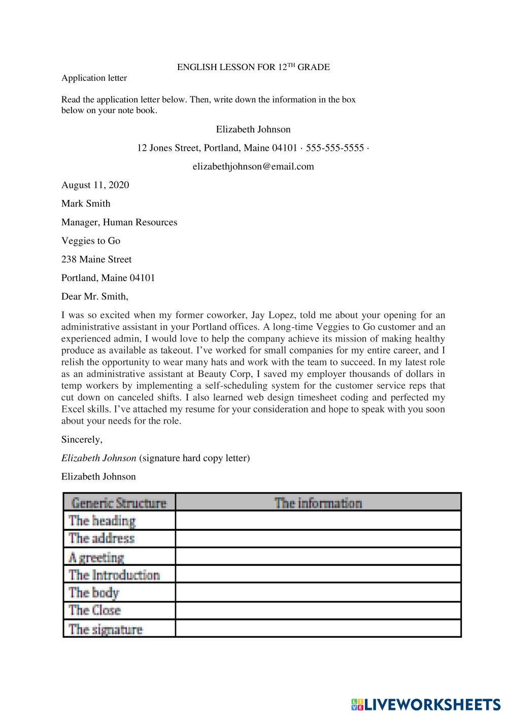 application letter | Live Worksheets