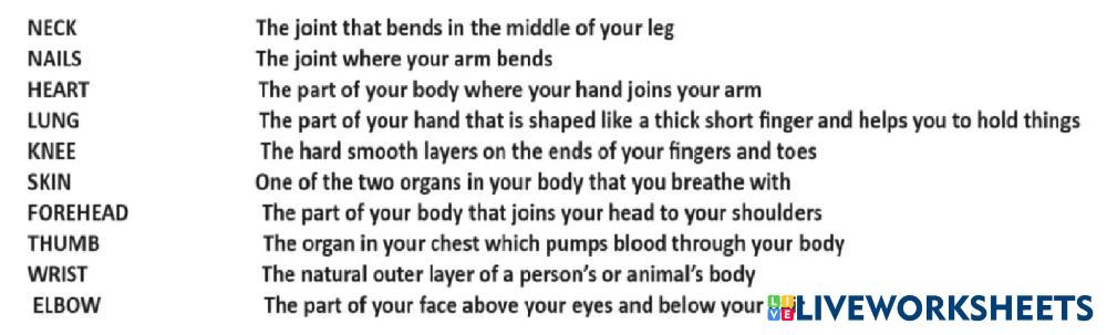 BODY PARTS | Live Worksheets