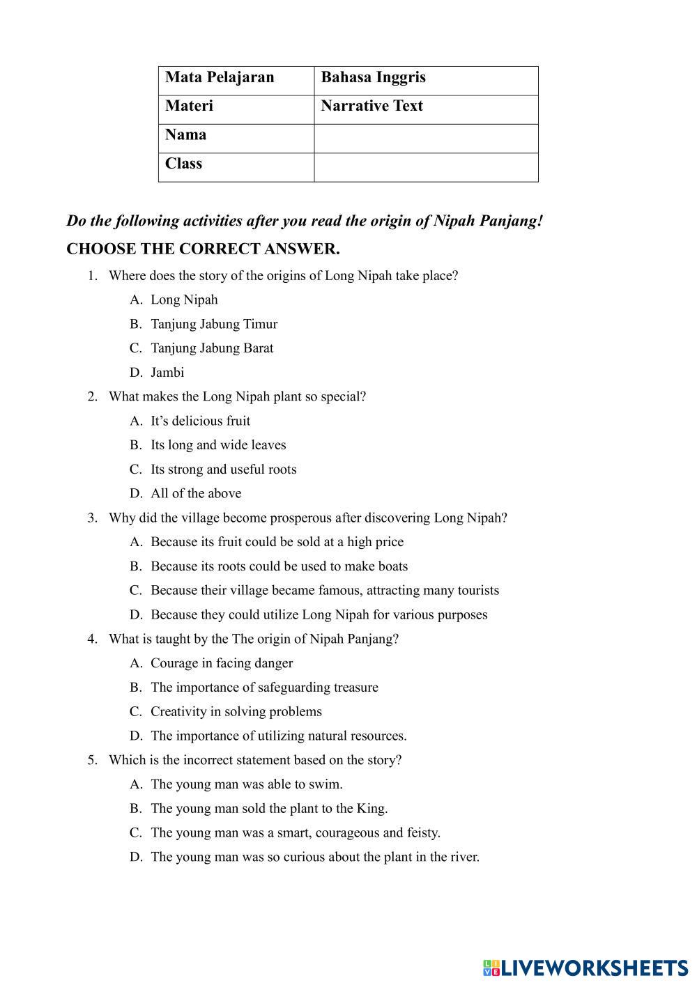 The origin of Nipah Panjang | Live Worksheets
