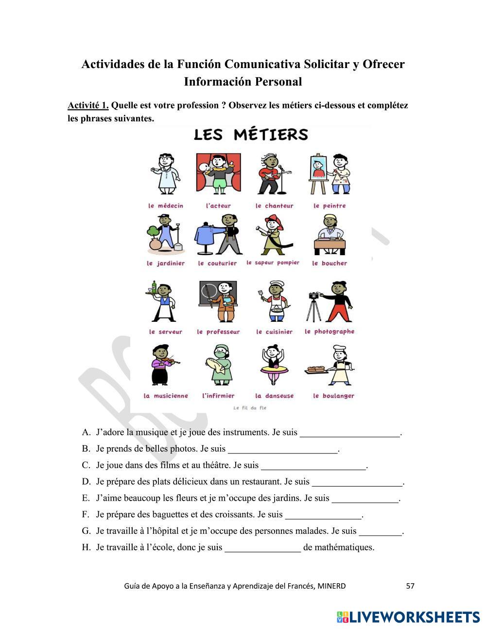 Les métiers | Free Interactive Worksheets | 7181442