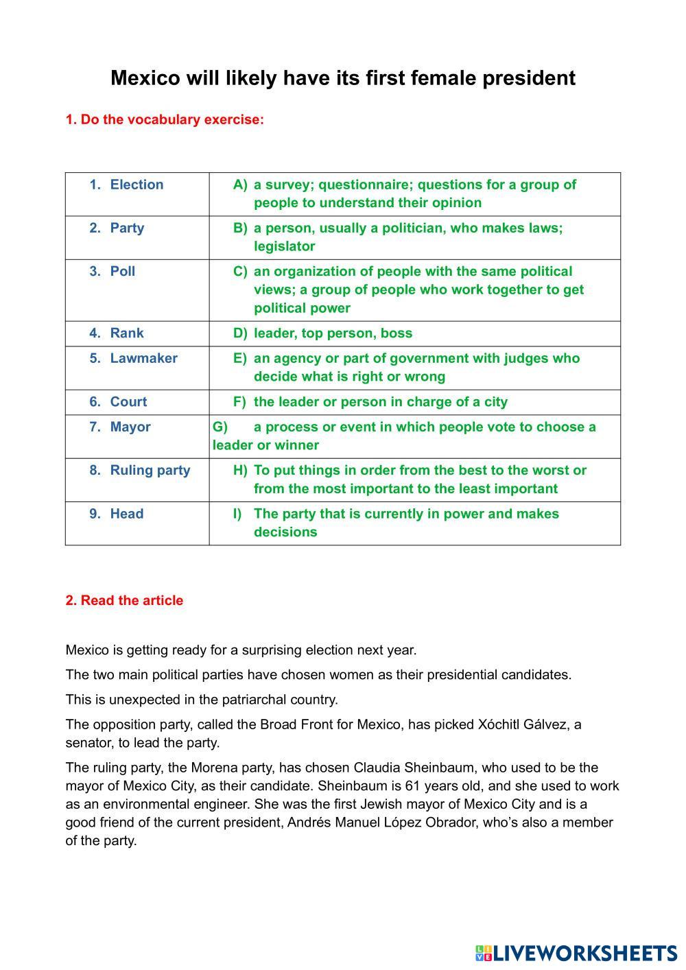 Reading Mexico'… | Free Interactive Worksheets | 7181529