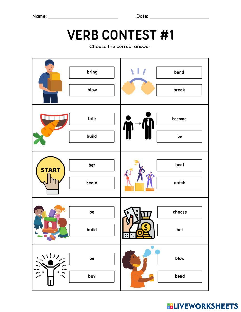 VERB CONTEST 1 Live Worksheets verb-contest-1-live-worksheets