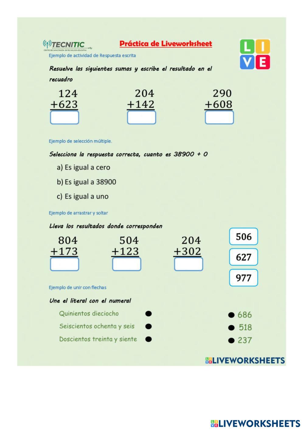 práctica matemática | Live Worksheets