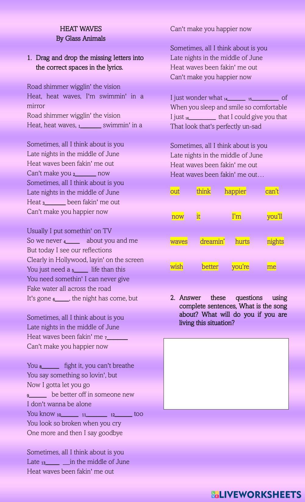 Heat Waves Song_L2 | Live Worksheets