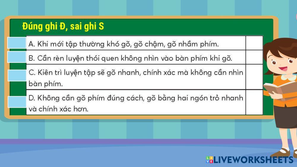 Bài 2. Gõ bàn phím đúng cách | Live Worksheets