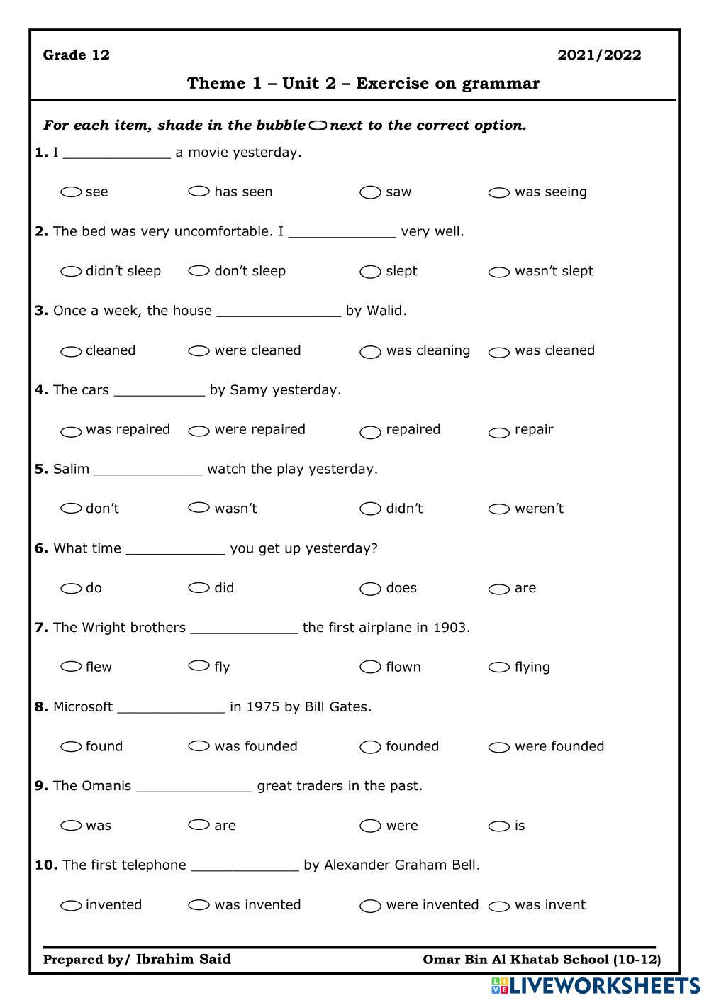 vocabulary grade 12 | Live Worksheets