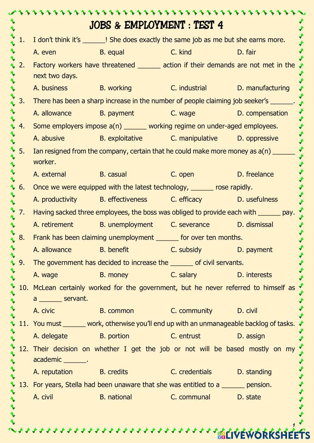 Vocabulary_Jobs_Employment 13.4 | Live Worksheets
