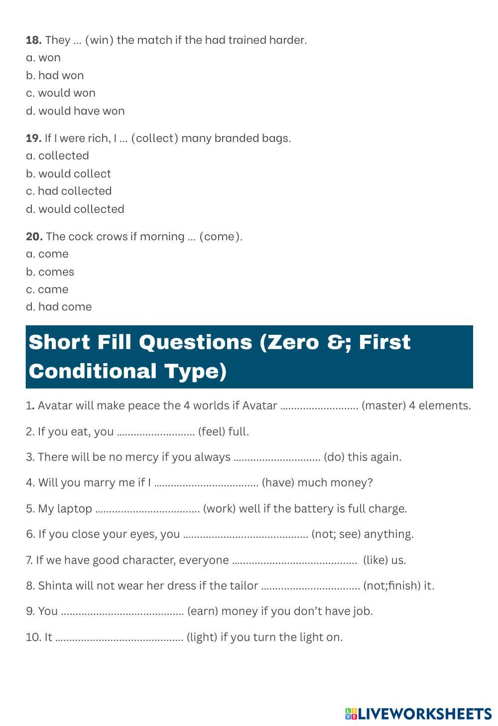 English Quiz (Conditional Sentences) 7185016 | SMAS