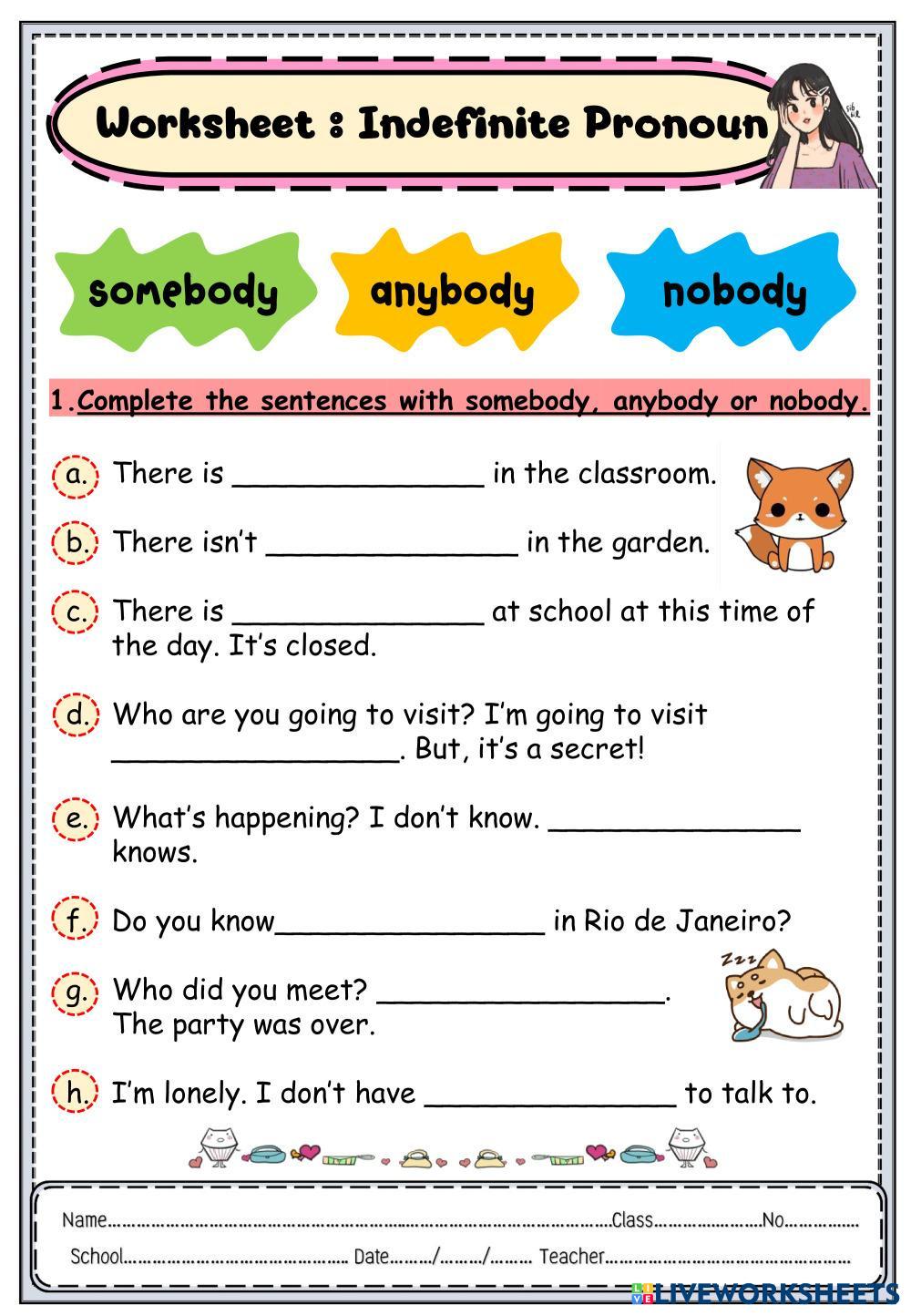 Indifinite Pronouns | Live Worksheets
