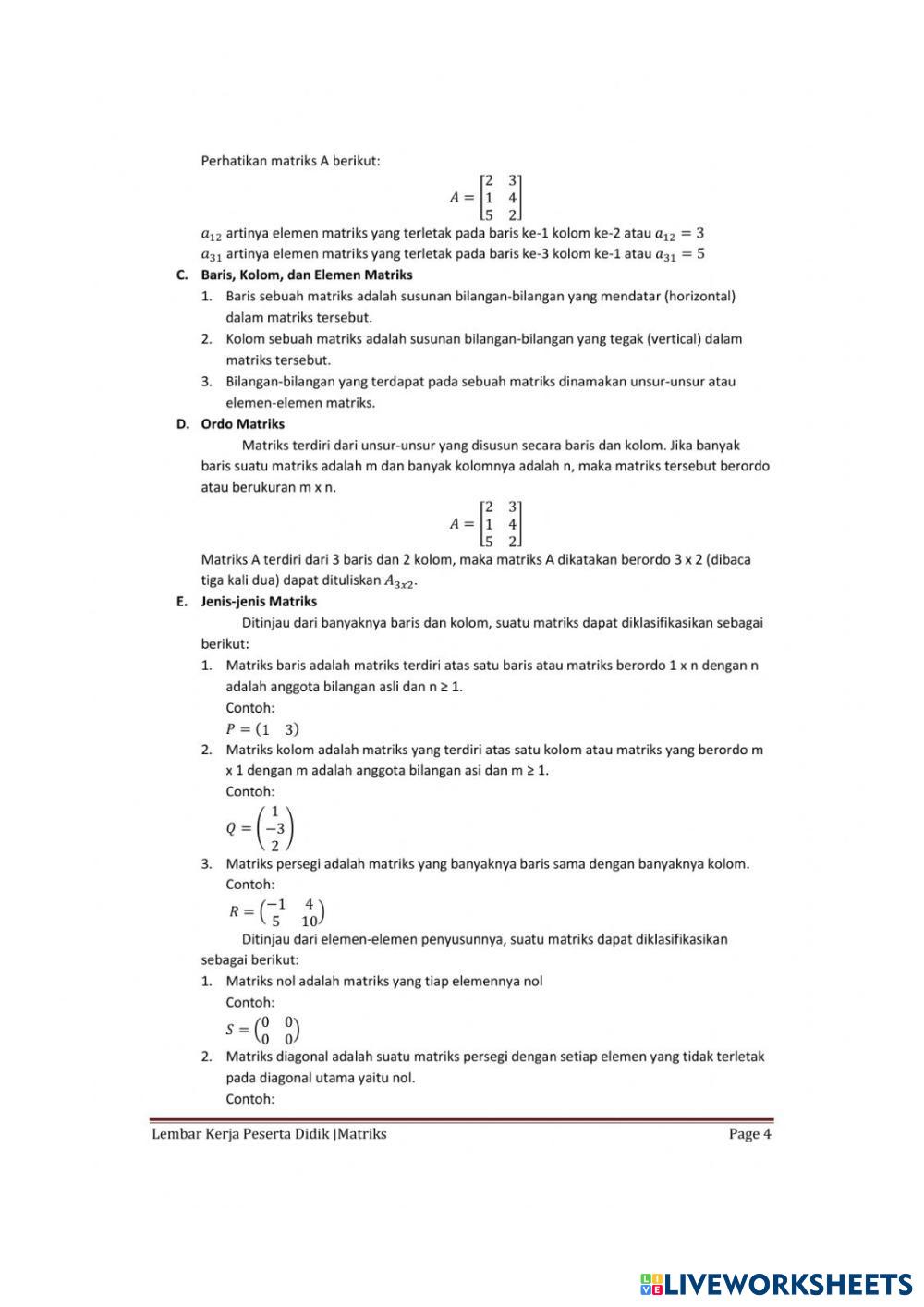 LKPD MATRIKS 1 | Purwanti | Live Worksheets