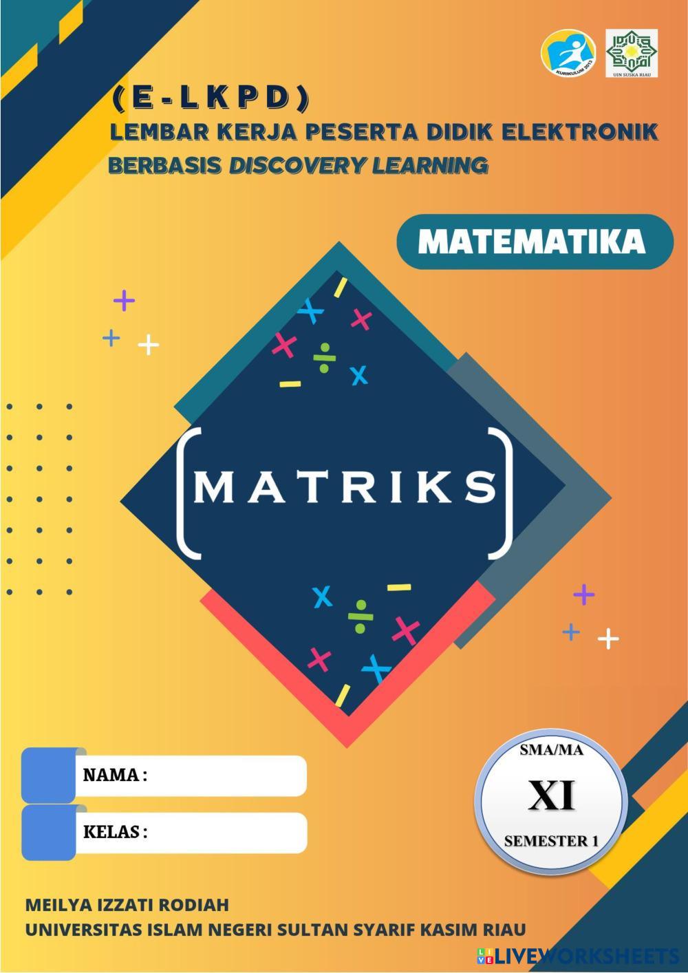 E-LKPD 5 : Determinan Matriks Ordo 2x2 | Live Worksheets