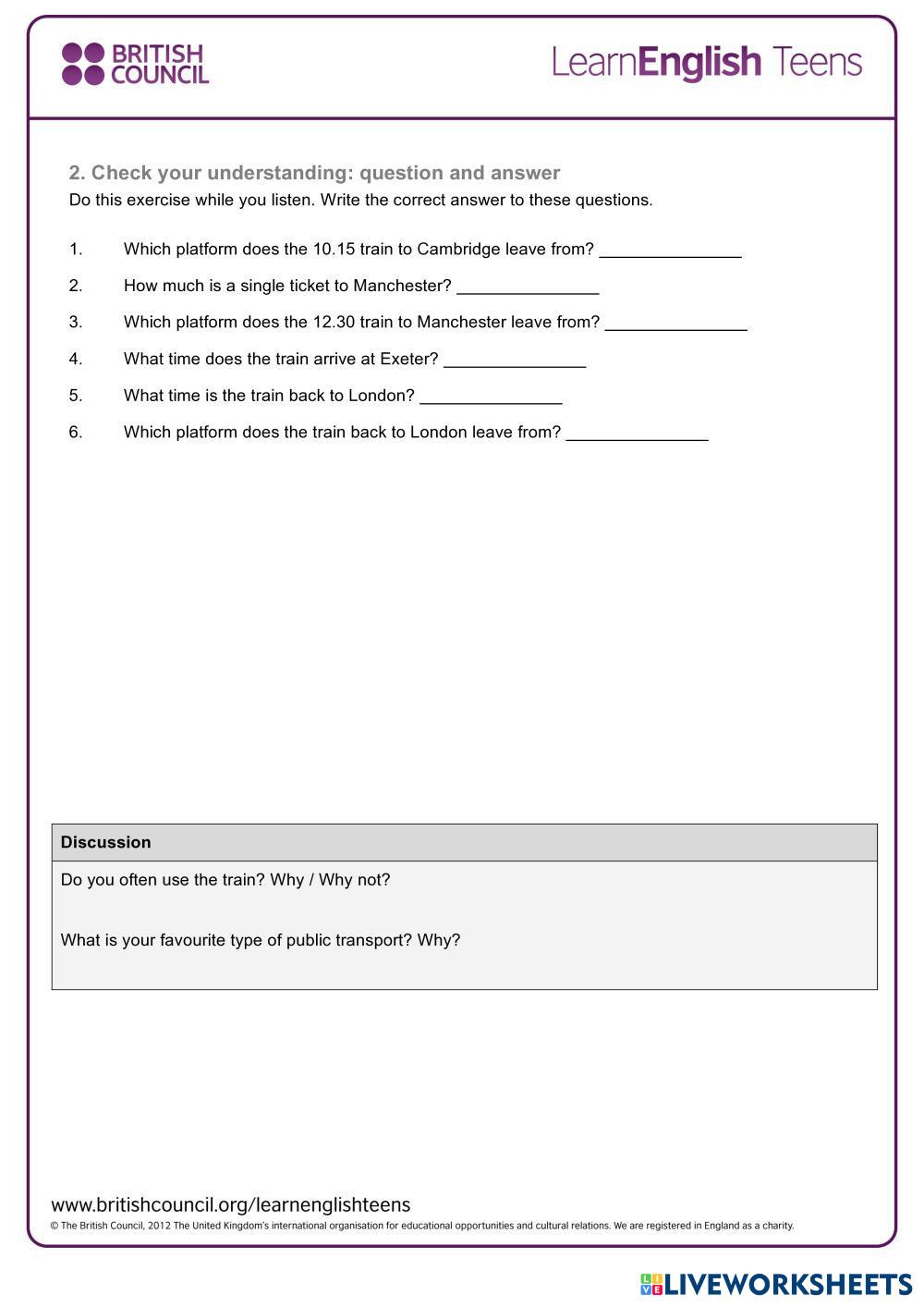 LISTENING SKILLS PRACTICE - TRAINS AND TRAVEL | Live Worksheets