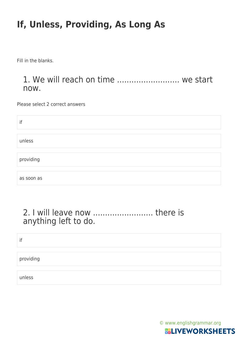 If, Unless, Pro… | Free Interactive Worksheets | 7186688