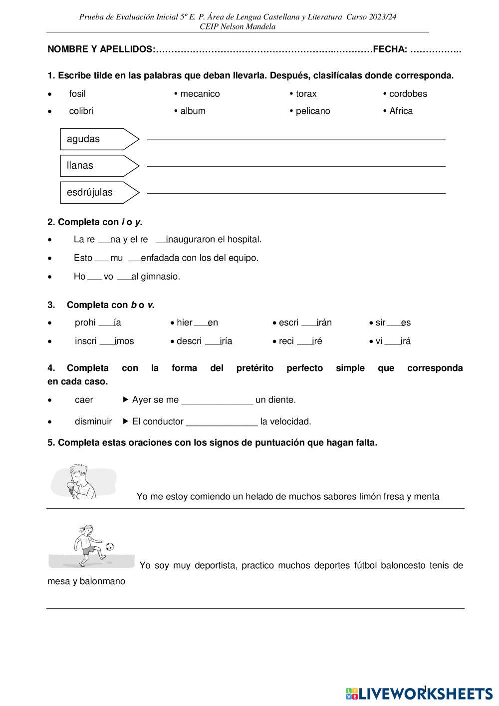 Lengua Evaluaci… | Free Interactive Worksheets | 7186920