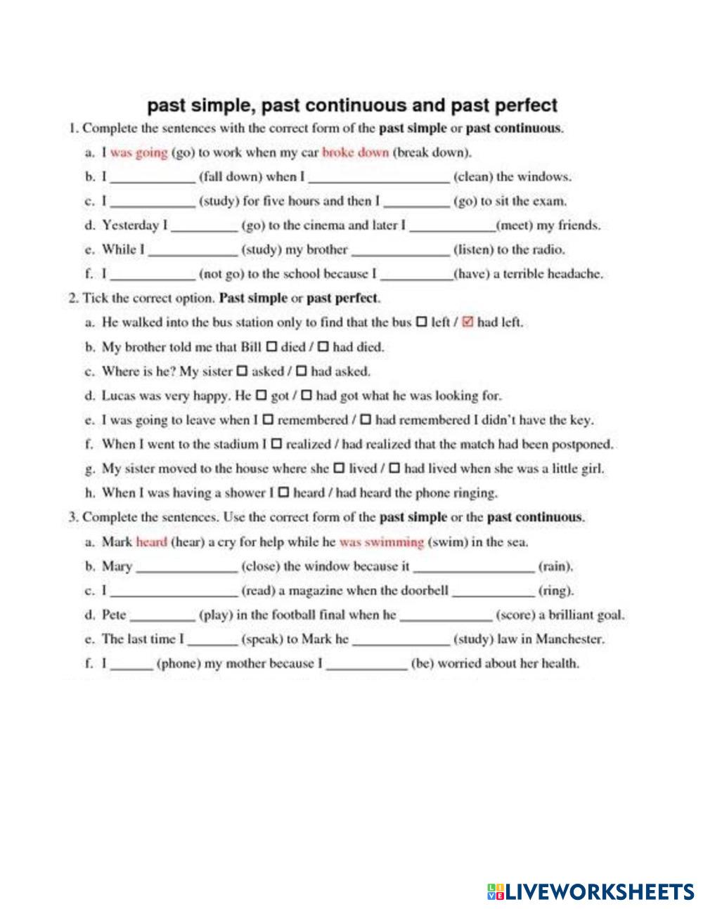 Past tenses | Live Worksheets