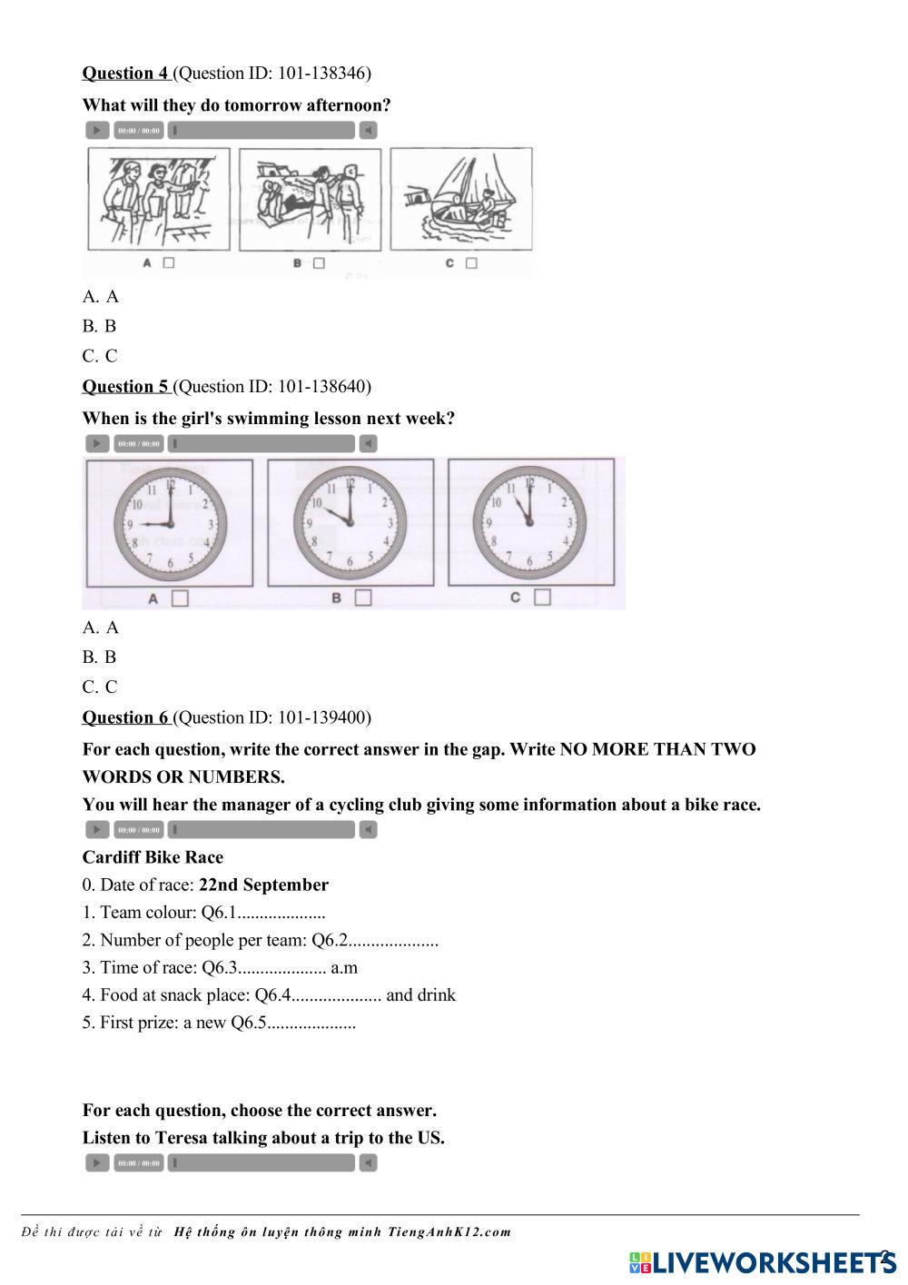 LISTENING TEST 09 | Live Worksheets