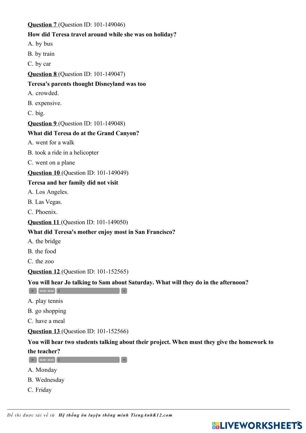 LISTENING TEST 09 | Live Worksheets