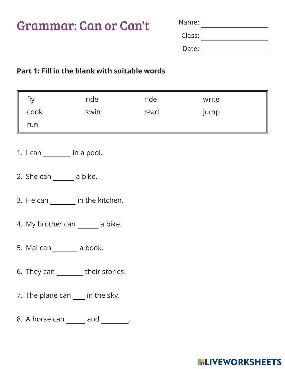 CAN OR CAN'T | Live Worksheets