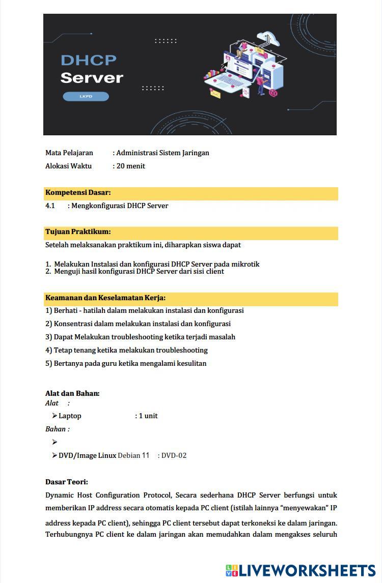 LKPD DHCP Server | Live Worksheets