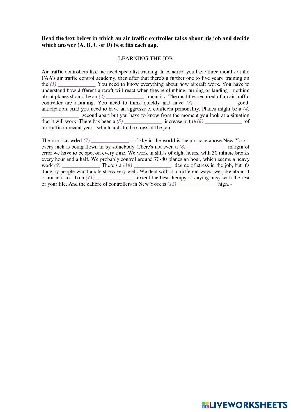 Learning the Job | Live Worksheets