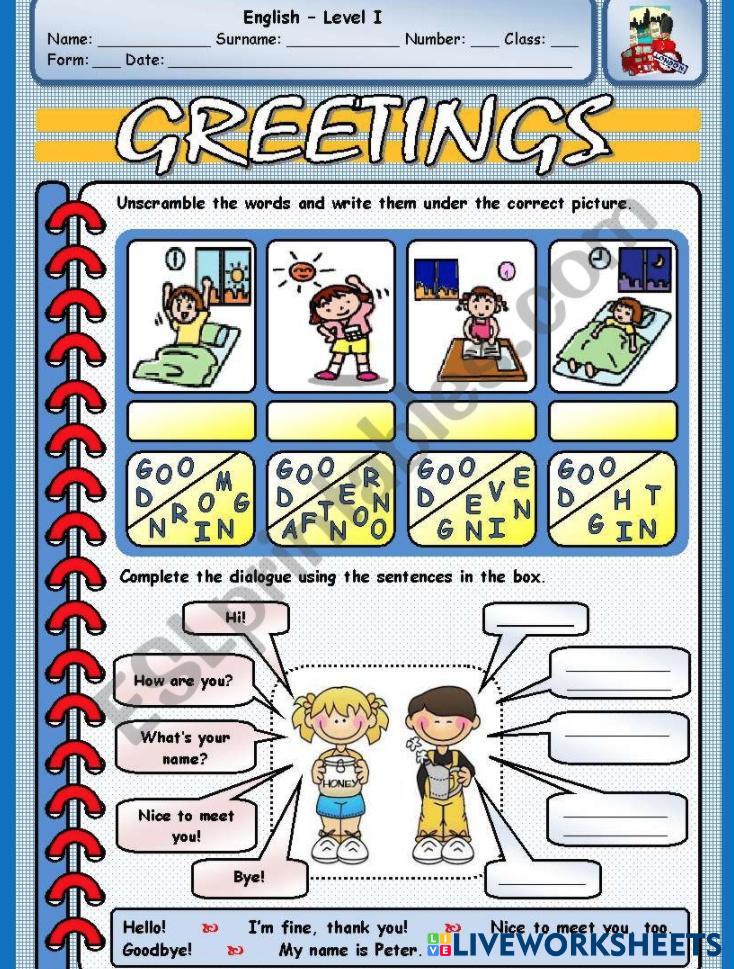 Greetings | Free Interactive Worksheets | 7189535