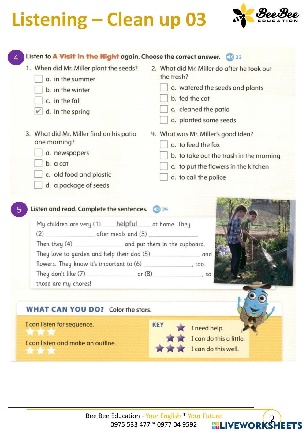 (THCS) Listening - Clean up - Day 03 | Live Worksheets