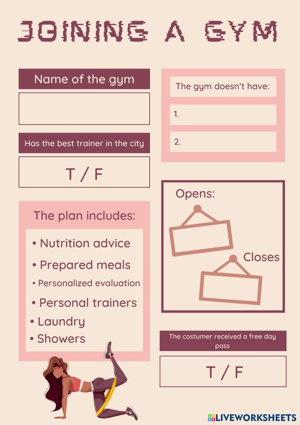 Joining a gym -… | Free Interactive Worksheets | 7190174