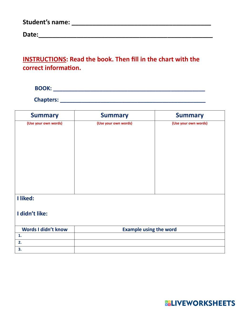 Reading Chart | Live Worksheets