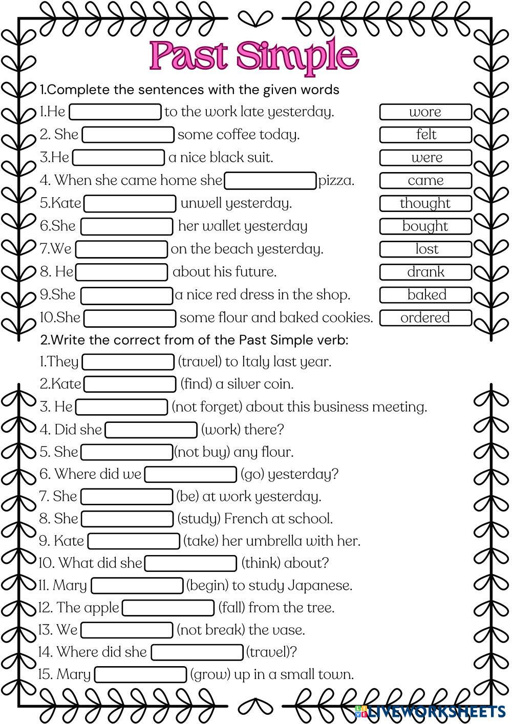 Past Simple irregular + regular verbs (question, affirmative and ...