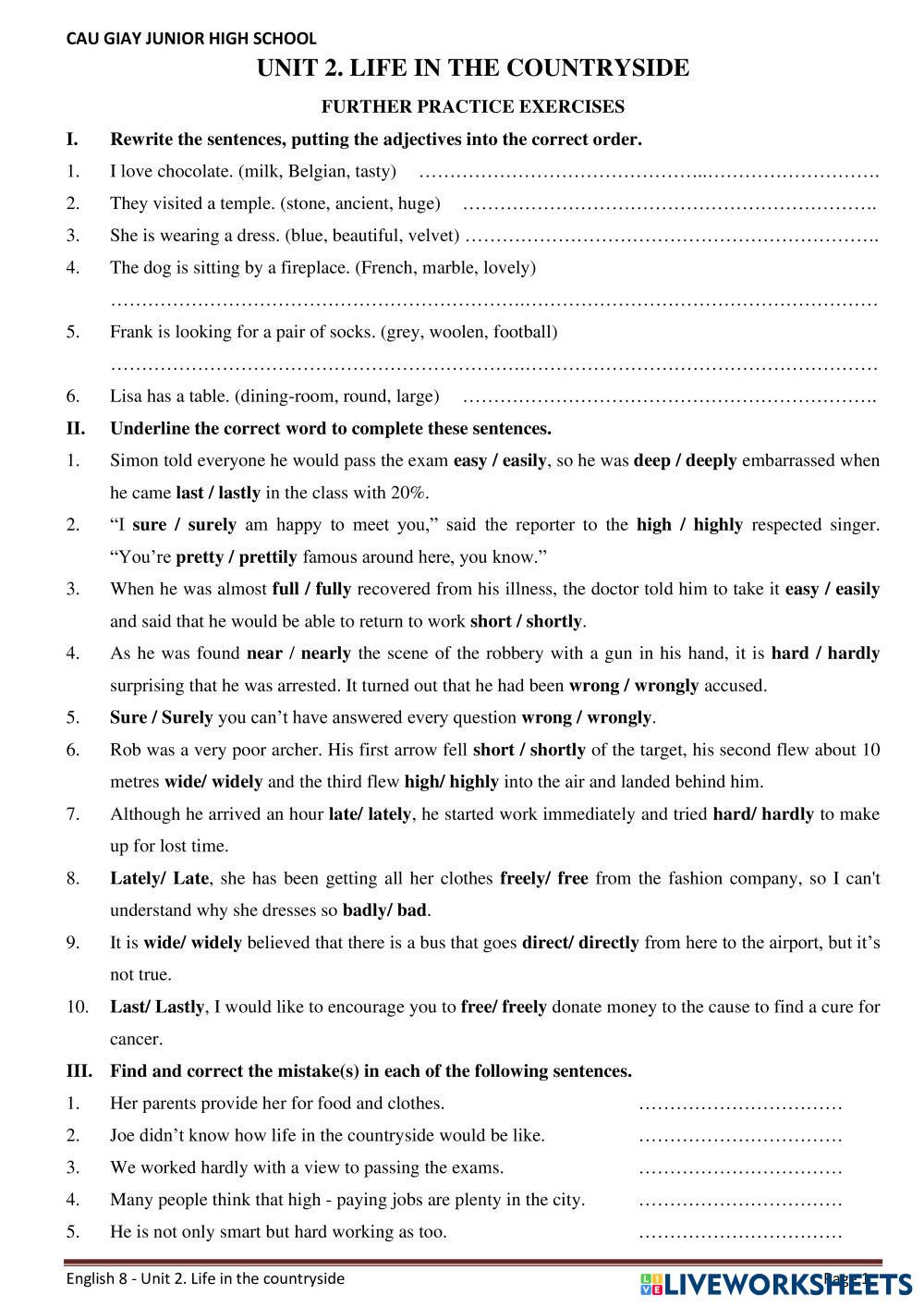 E8 - Further Practice Unit 2 | Live Worksheets