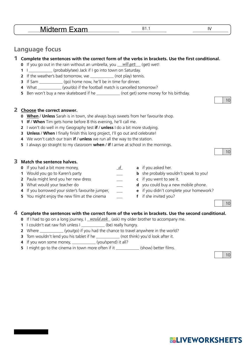 Midterm Exam | Live Worksheets