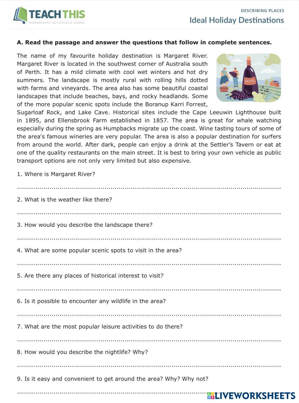 Ideal Holiday Destinations A | Live Worksheets