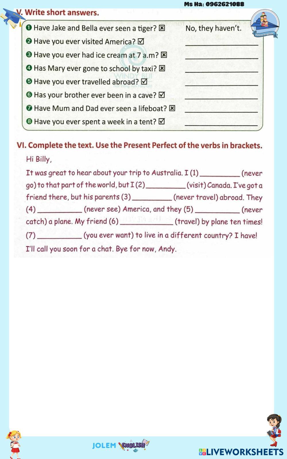 PRESENT PERFECT… | Free Interactive Worksheets | 7192340