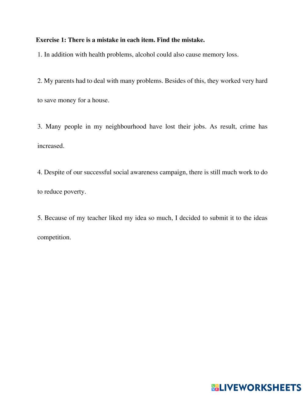 FIND THE MISTAKE | Live Worksheets