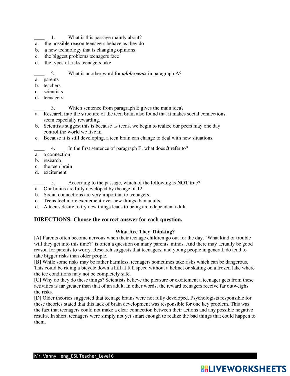 REX2 3rd Edition_Unit9A_Reading_Quiz | Live Worksheets