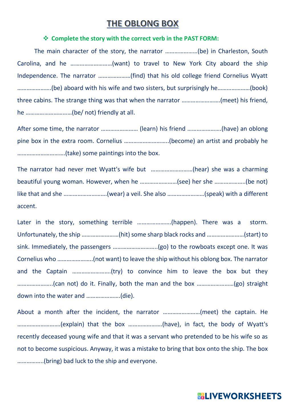 THE OBLONG BOX | Free Interactive Worksheets | 7192774