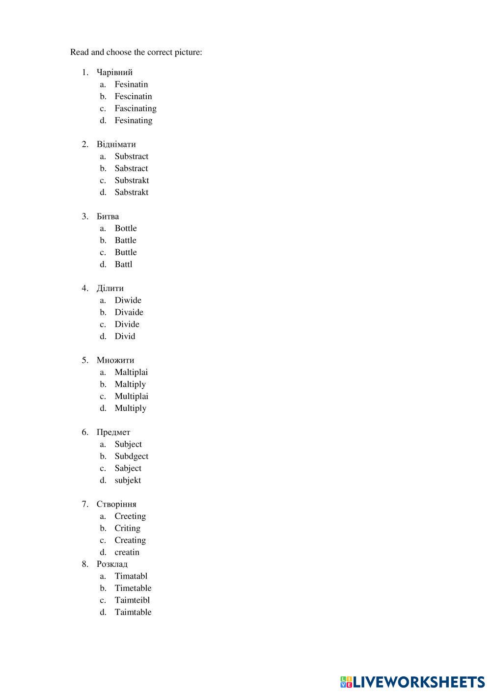 7192919 | School subjects | Inna | LiveWorksheets