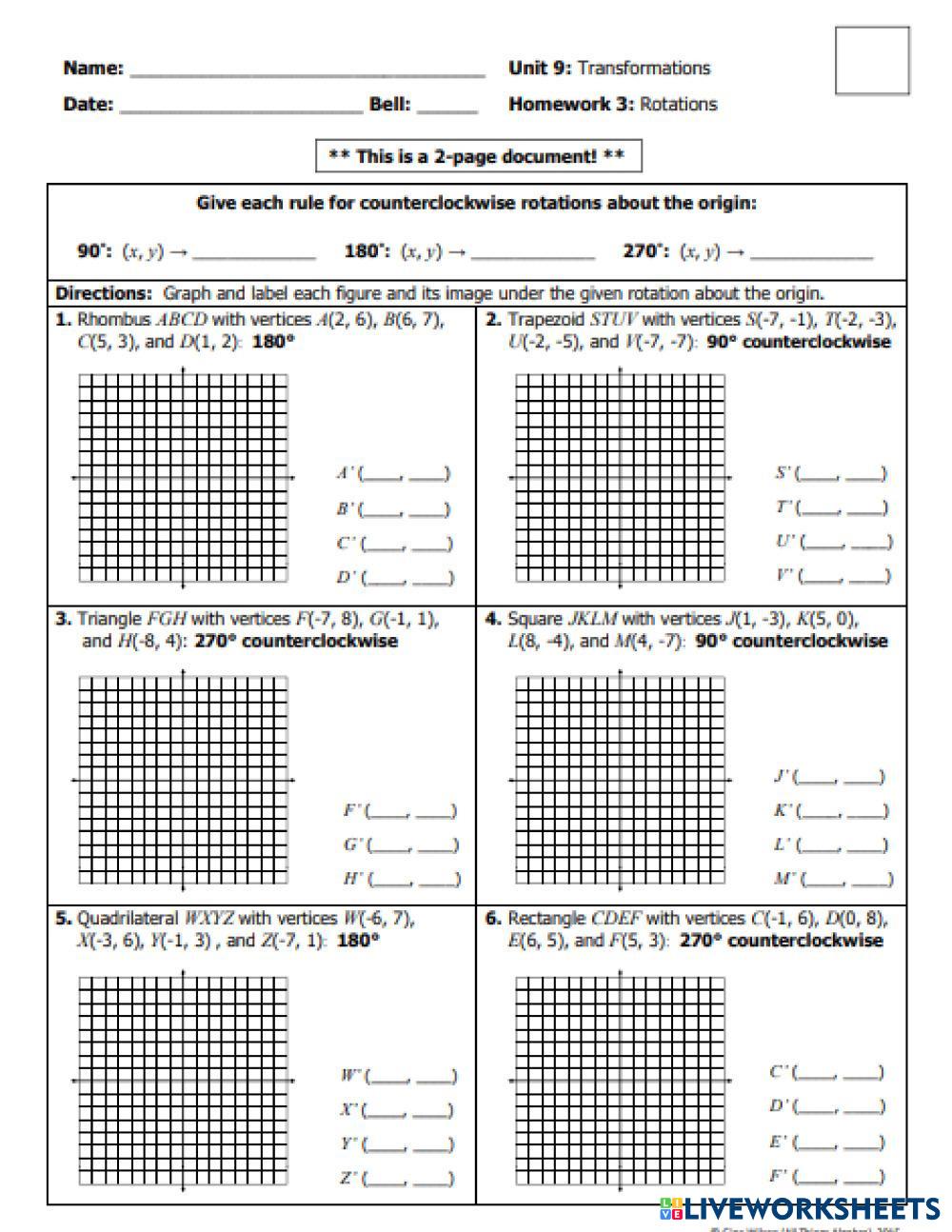 Homework # 3: Rotations | Live Worksheets