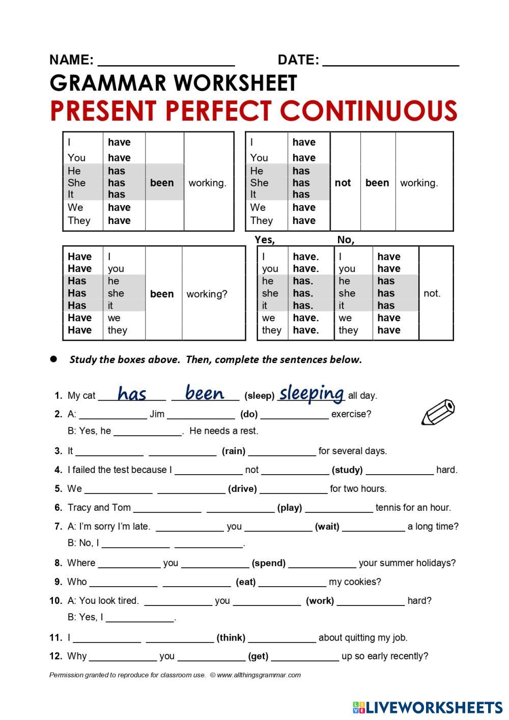 7193372 | Present Perfect Continous Practice | Gabriela